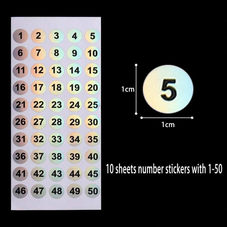 Number Stickers (Number 1-50), 500PCS Round Laser Label Sticker For ...