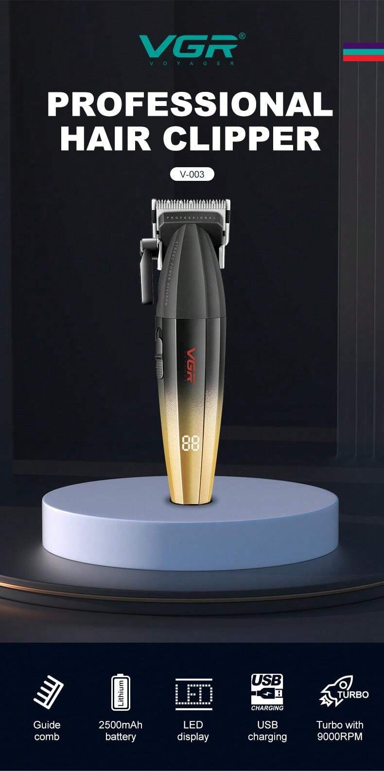 VGR Hair Clipper Professional Hair Trimmer Electric Clippers Cordless Hair Cutting Machine ...