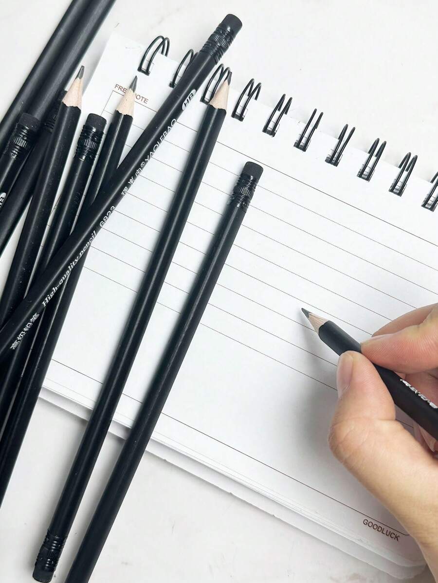 قلم رصاص أسود بسيط مع ممحاة 12قطعة+مبرد قلم واحد، قلم رصاص للطلاب ...