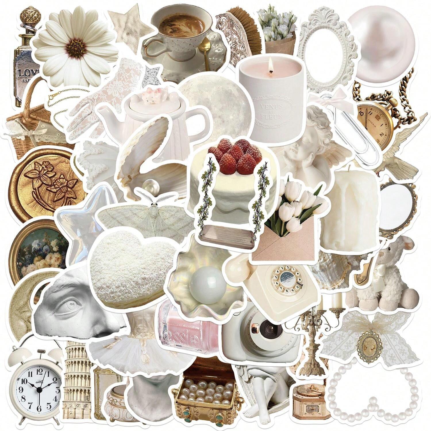 50PCS White Aesthetics Stickers Aesthetic Vinyl Stickers Decals ...
