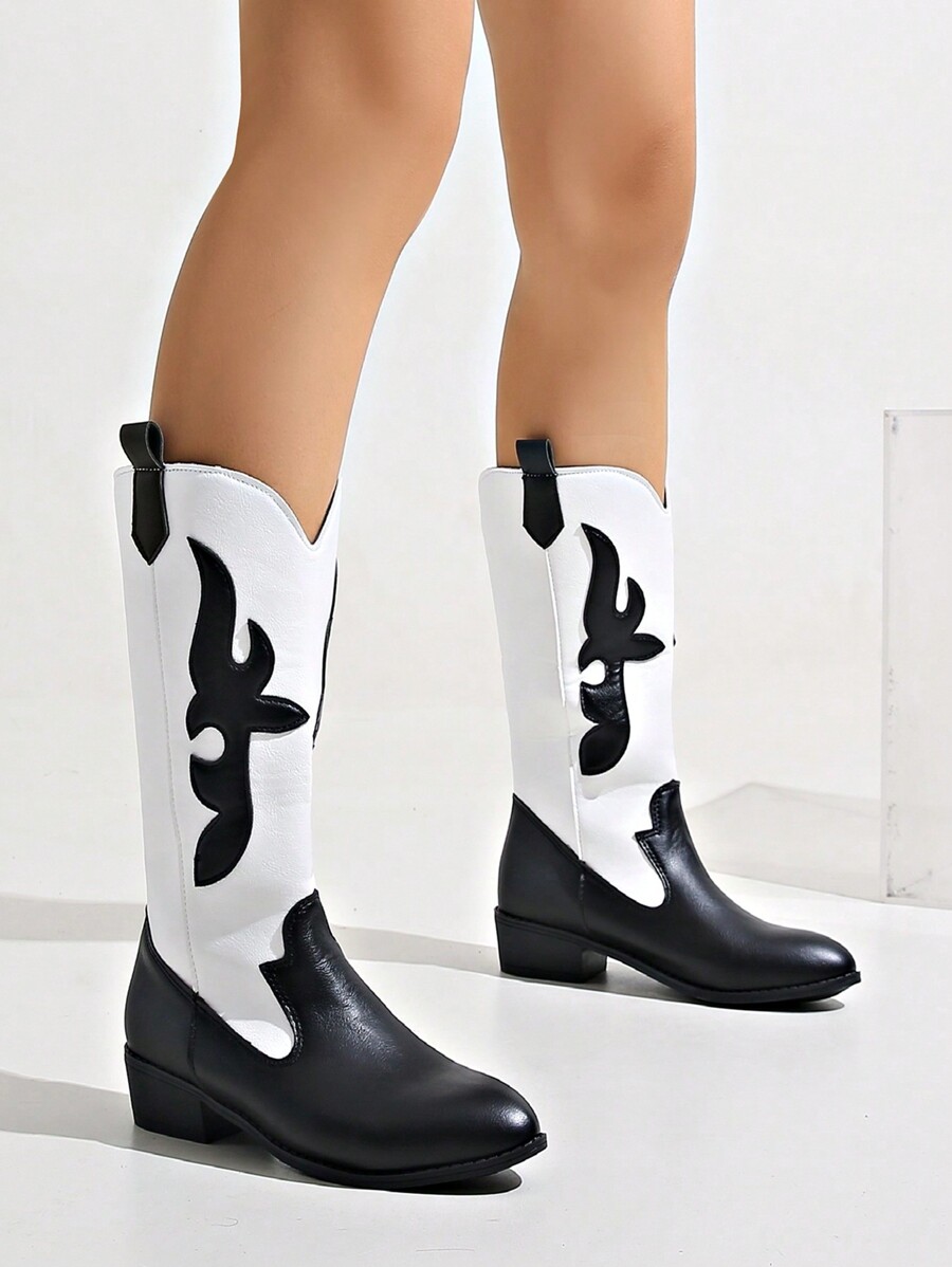 2024 New Western Style Pointed Toe V-Cut Riding Boots Knee High Boots ...