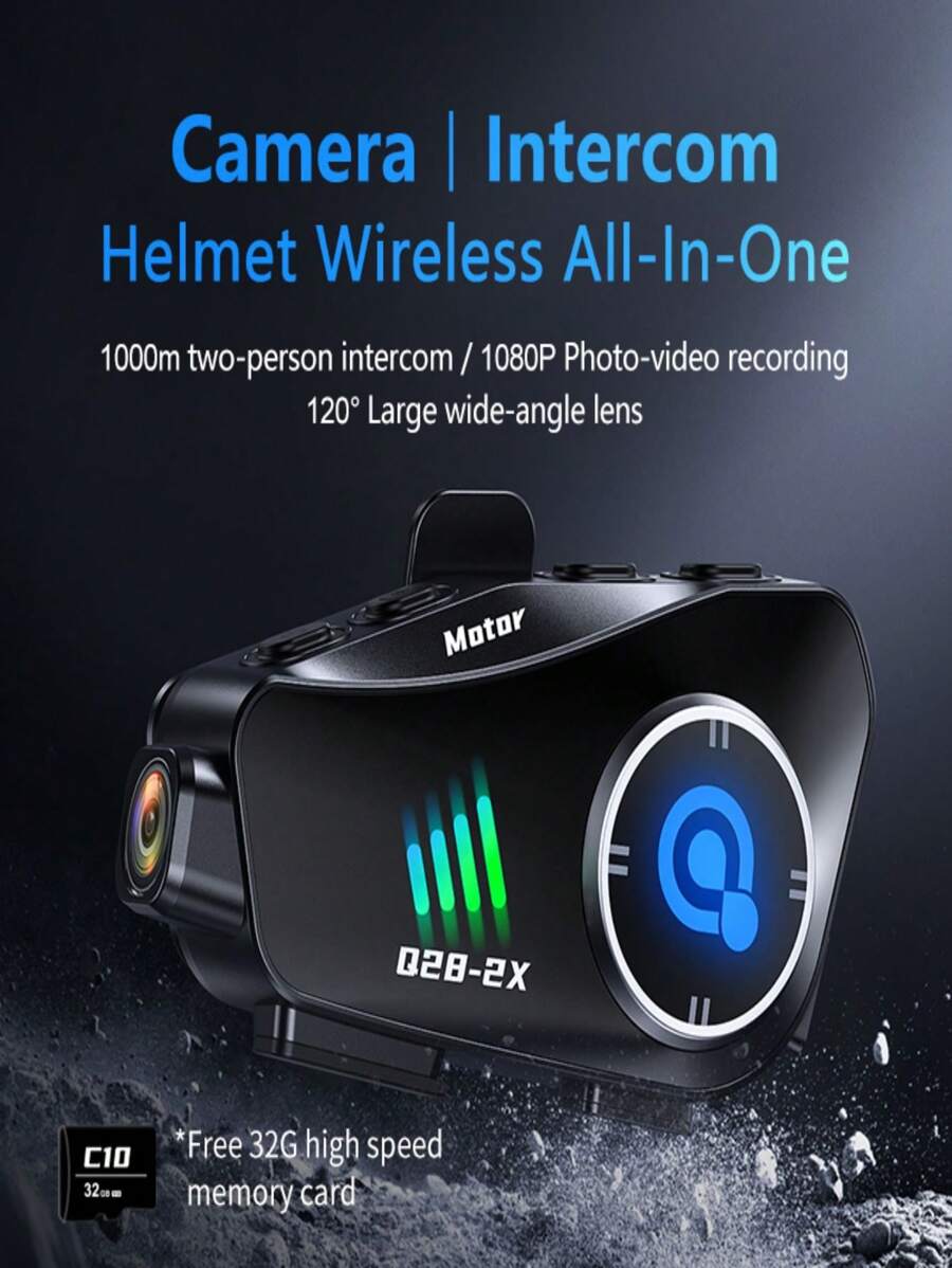Q28-2X Motorcycle Helmet Bluetooth Intercom 1080P HD Ultra-Wide-Angle ...