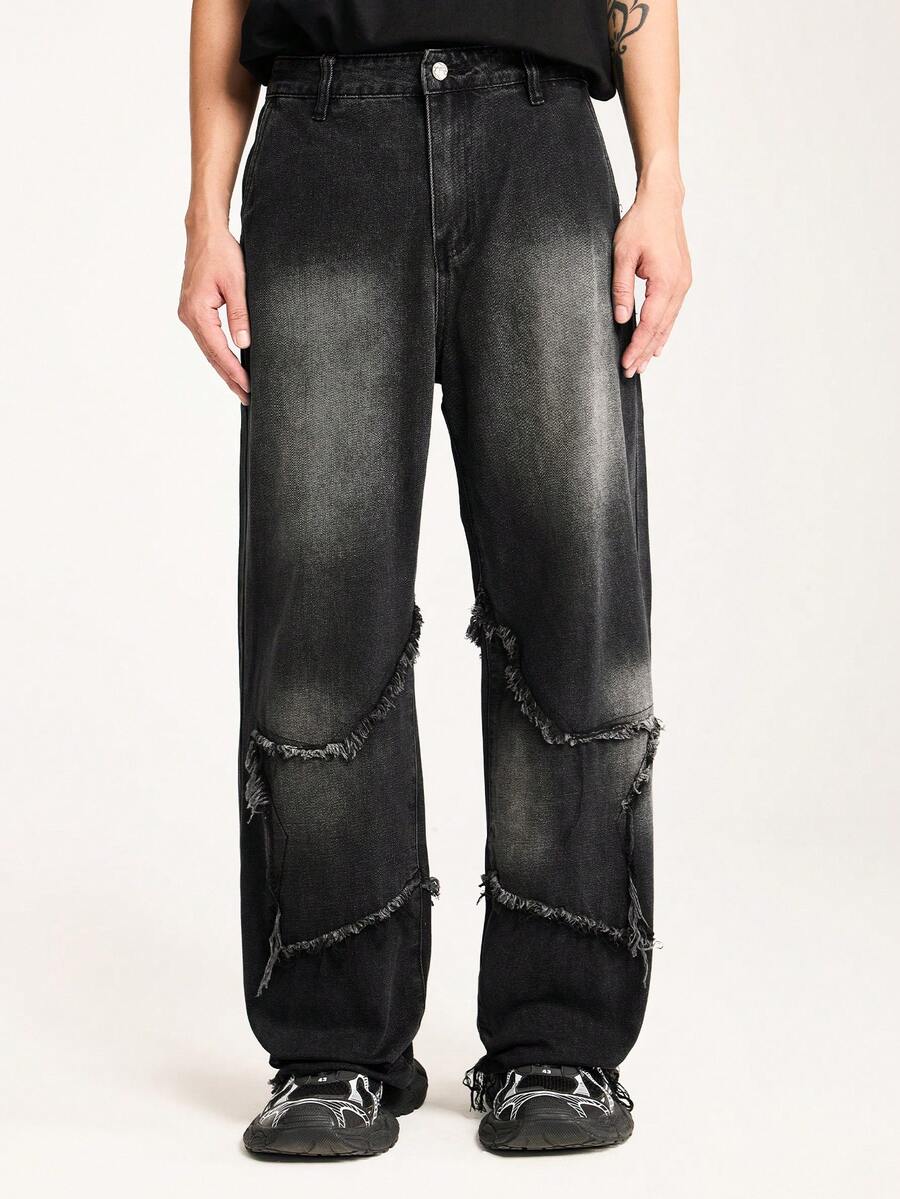 INFLATION Jeans amplios de pierna recta con diseño de estrella ...