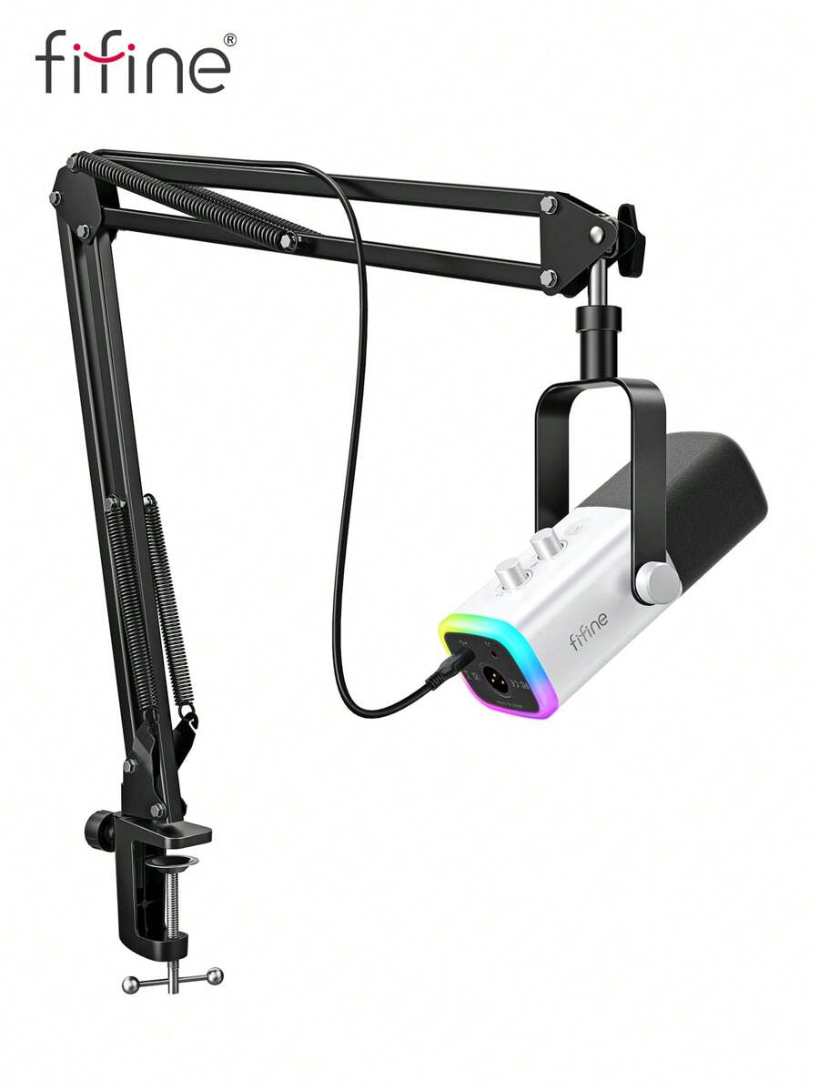 FIFINE Kit de microphone USB/XLR FIFINE avec support de bras articulé, microphone PC dynamique ...