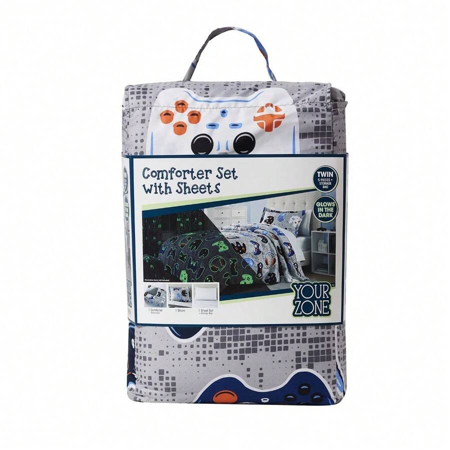Glow-In-The-Dark Gamer Bed-In-A-Bag Coordinating Bedding Set, Twin ...