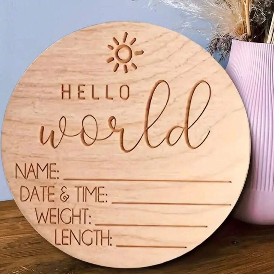5.5 Inch Cute Announcement Sign, Birth Announcement Card, Wooden Birth ...