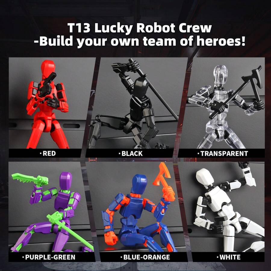6 PCS T13 Action Figure Set, Robot 13 Action Figure Dummy 3D Printed ...