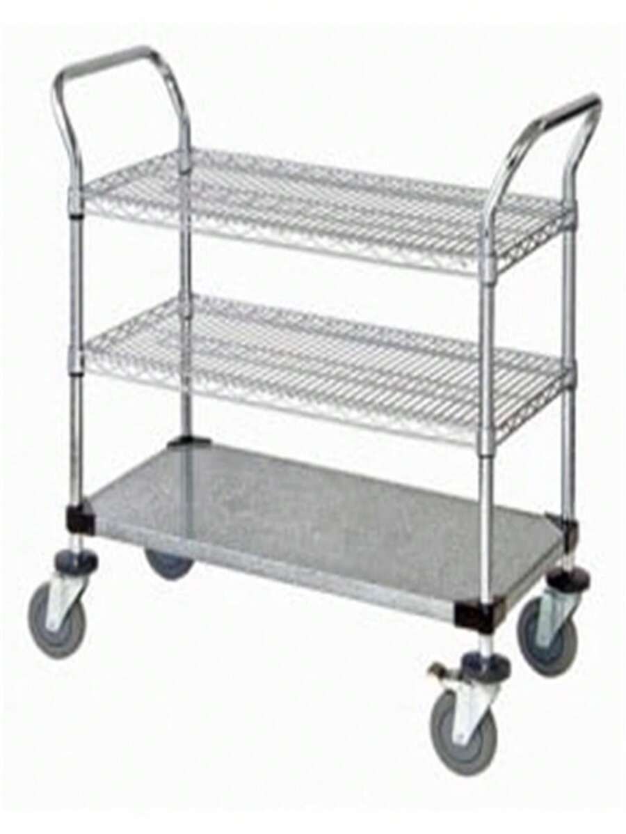 Unbeatablesale Chrome 3 Shelf Wire & Solid Shelving Utility Cart - 18 X ...
