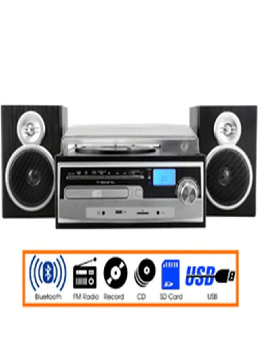 Unbeatablesale Trexonic TRX-811BS 3-Speed Turntable With CD Player Dual Cassette Player BT & FM ...