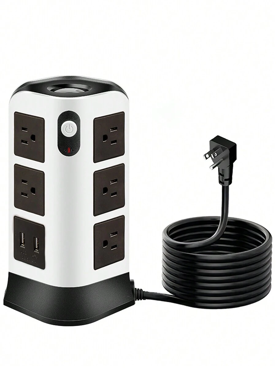 1pc 10-Socket Tower Power Strip With 4 USB Ports & 3M Extension Cord ...