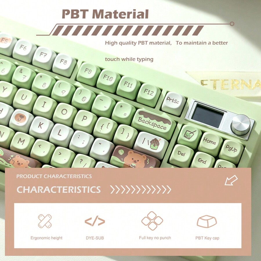 132 Key ,MOA Profile PBT Keycaps, Green Mechanical Keyboard Keycaps ...