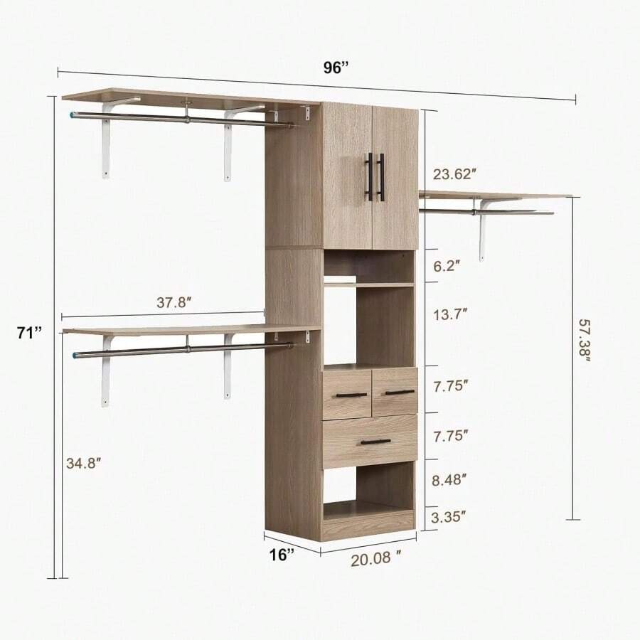 Livelylodge 96in 2Doors Closet Organizer System With 4 Drawers Storage ...