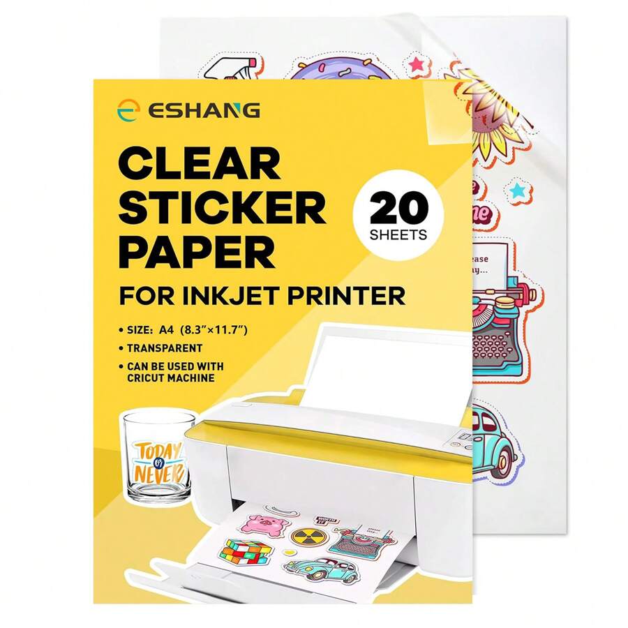 20 Sheets A4 Clear Printable Vinyl Sticker Paper For Inkjet Printer ...