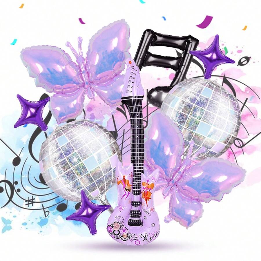 9pcs 80s-90s Music Themed Party Balloon Including Big Disco Ball, Music ...