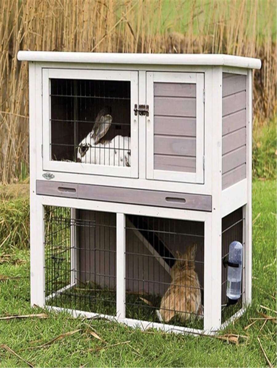 Rabbit Hutch With Sloped Roof Medium Gray & White | SHEIN USA
