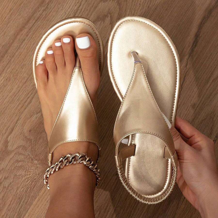 Women's Beach Slippers Triangle Strap Flat Sandals Casual Thong Sandals ...