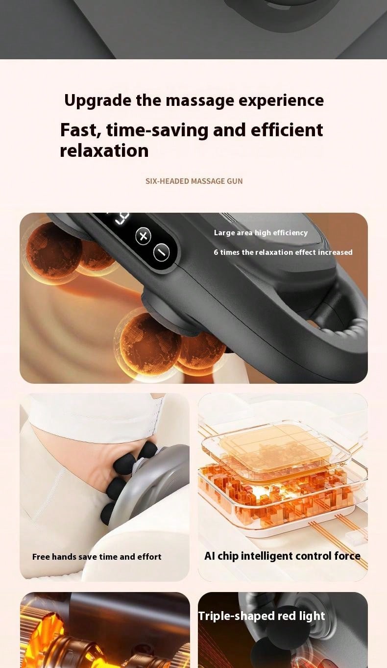 6-Heads Fascia Gun Professional Muscle Vibration Deep High-Frequency ...
