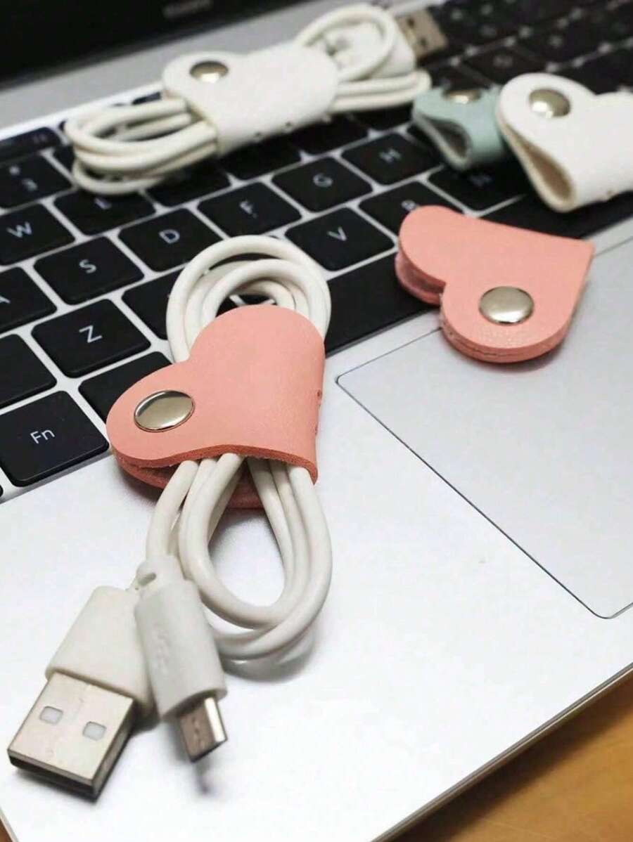 1/5/10pcs Random Color PU Leather Heart-Shaped Cable Organizer, 2.75*1 ...