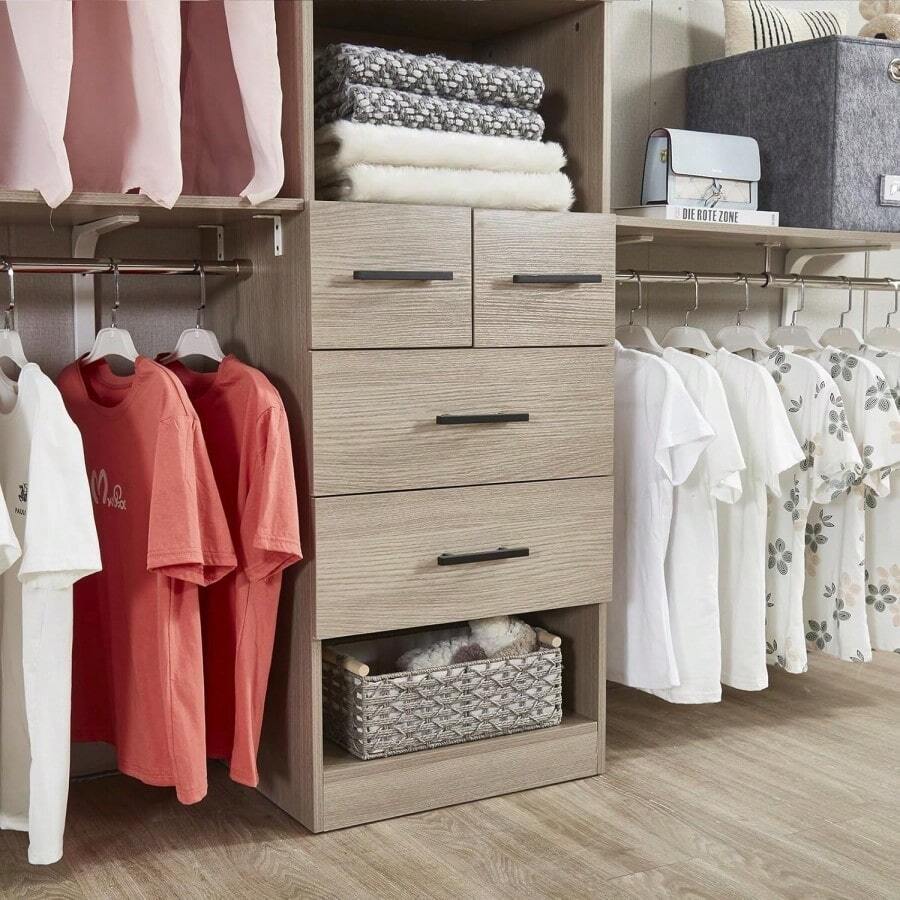 Livelylodge 8ft Walk-In Closet Organizer White Oak Storage System 3 ...