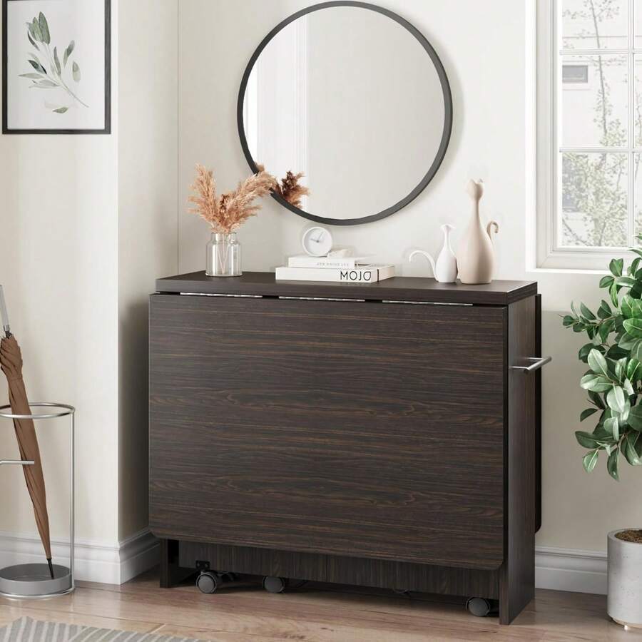 Folding Dining Table With 2 Tier Storage, Extendable Kitchen Table ...