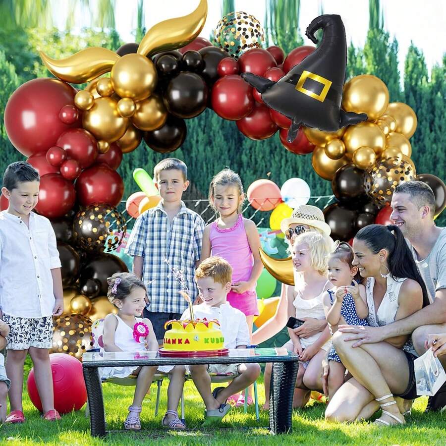Magical Wizard Balloons Garland Arch Kit,Burgundy Black Gold Arch With ...