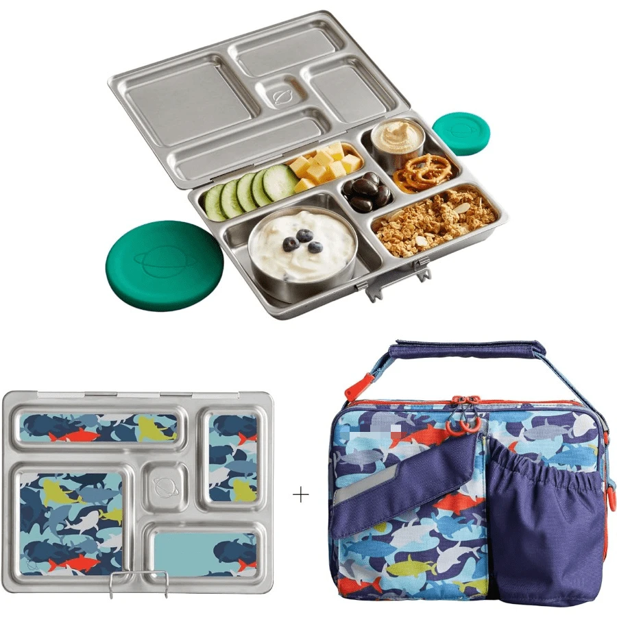 Stainless Steel Bento Lunch Box With 5 Compartments, Sharks Carry Bag ...
