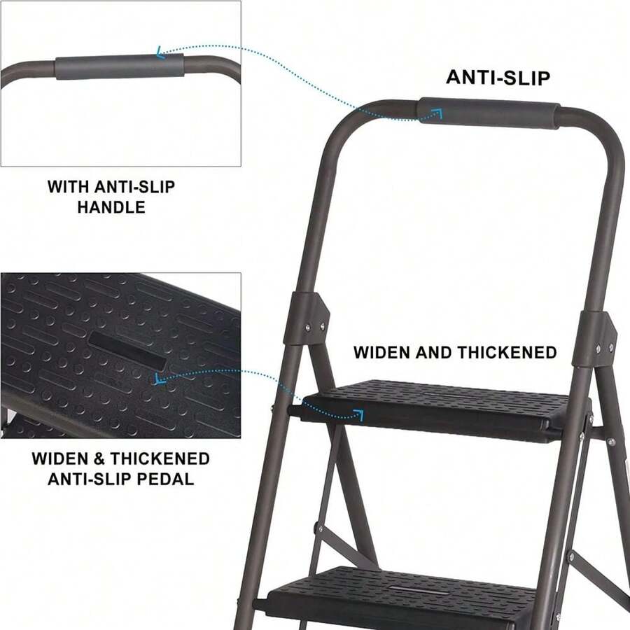 Step Ladder Folding Step Stool 2 Step Ladder With Wide Anti-Slip Pedal ...