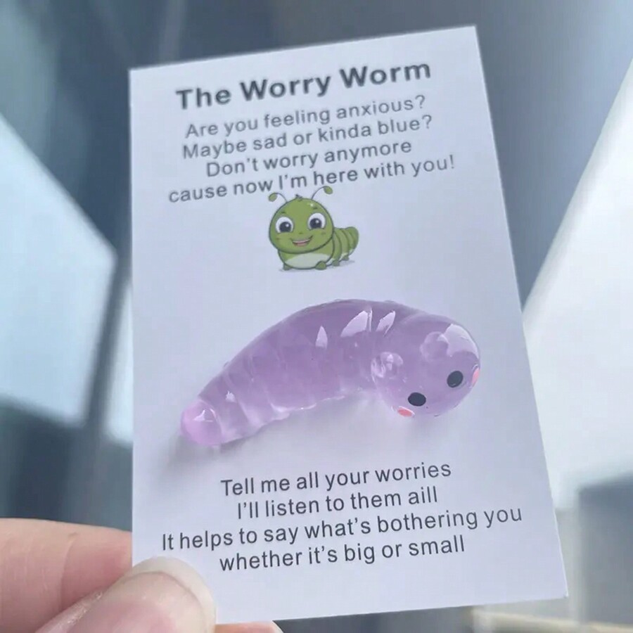 1pc Worry Worm Greeting Card - With Resin Figurine, Pocket Hug, Suitable For Any Occasion ...