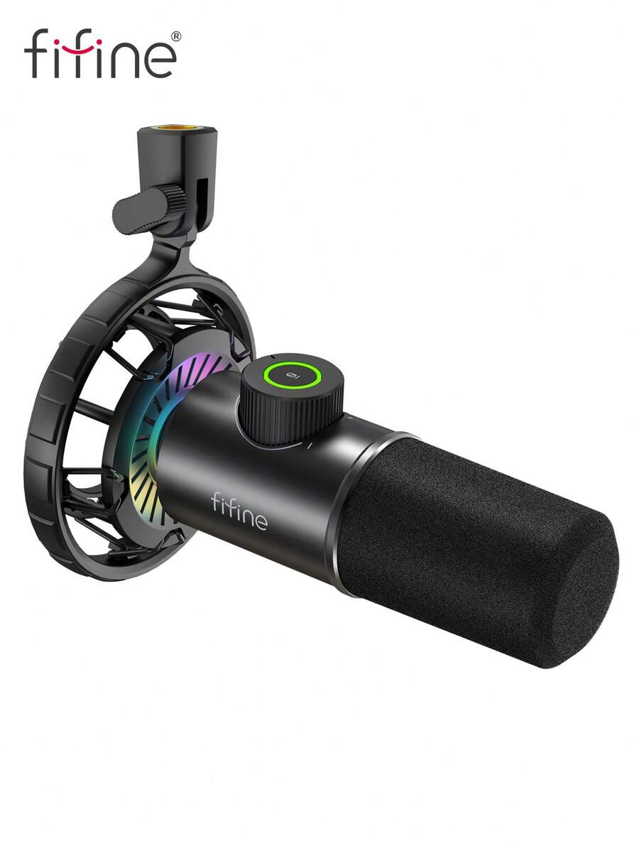 FIFINE Micrófono de juego USB FIFINE, micrófono dinámico RGB para PC, con botón de silencio con ...