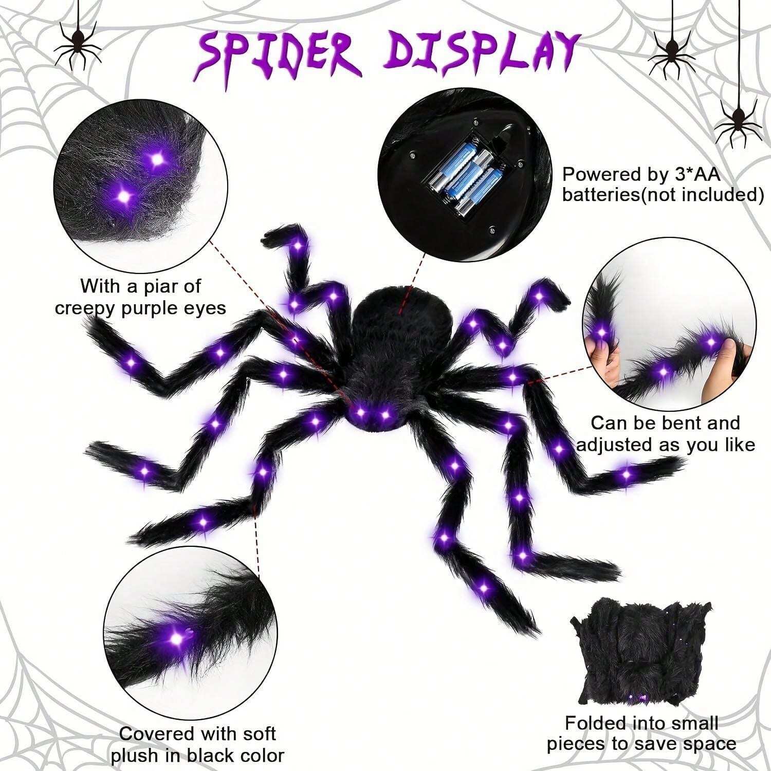 150cm Outdoor Giant Luminous Spider, Realistic Furry LED Spider Belt ...