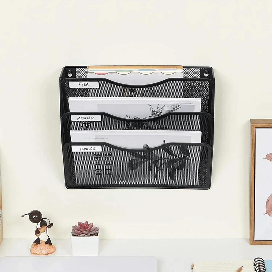 1pc Desk File Organizer Mesh 3-Tier, Hanging Wall Mount Document ...