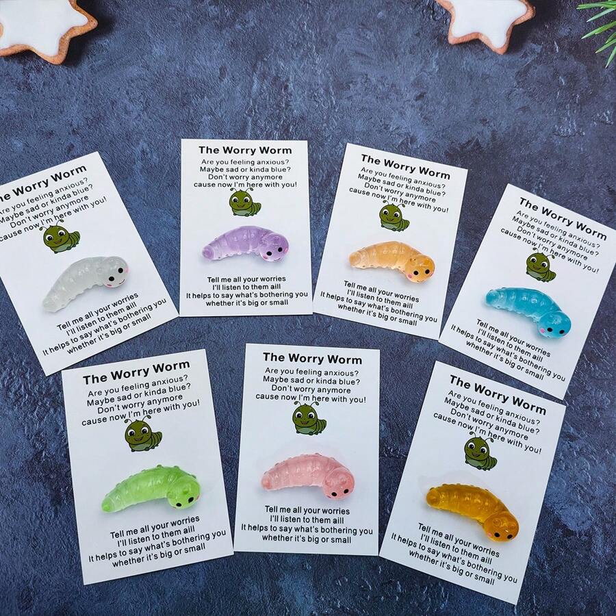 1pc Worry Worm Greeting Card - With Resin Figurine, Pocket Hug ...