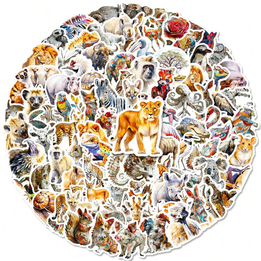 100pcs Jungle Animal Stickers, Waterproof Art Animal Paper Sculpture ...