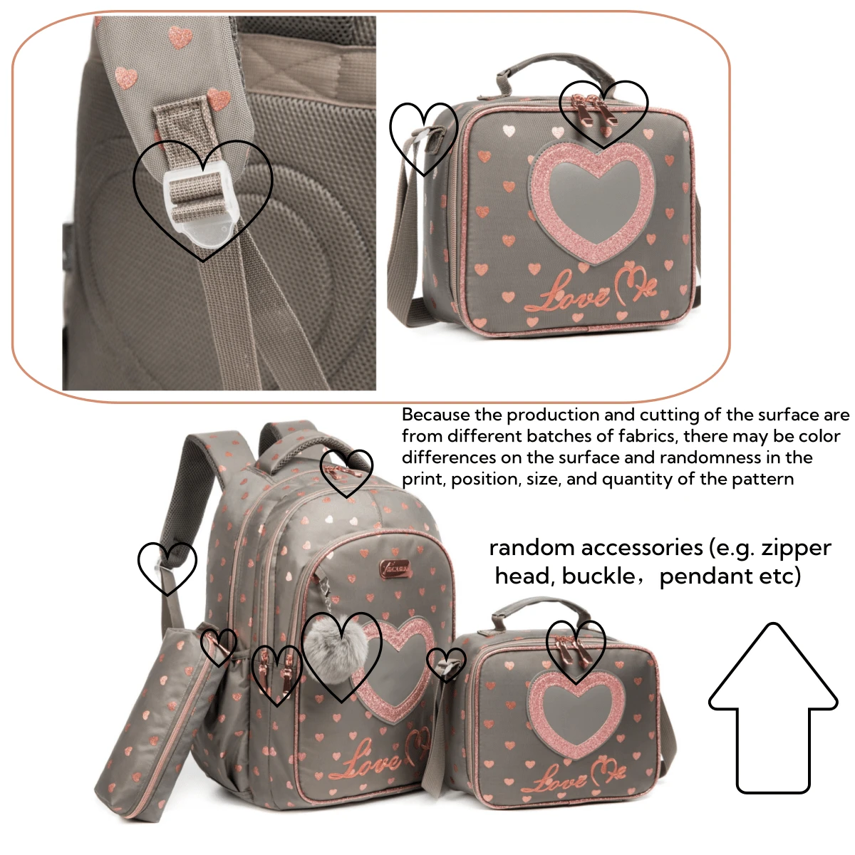 Mochila 3 em 1 Mochilas escolares para meninas do ensino fundamental com lancheira e estojo de ...