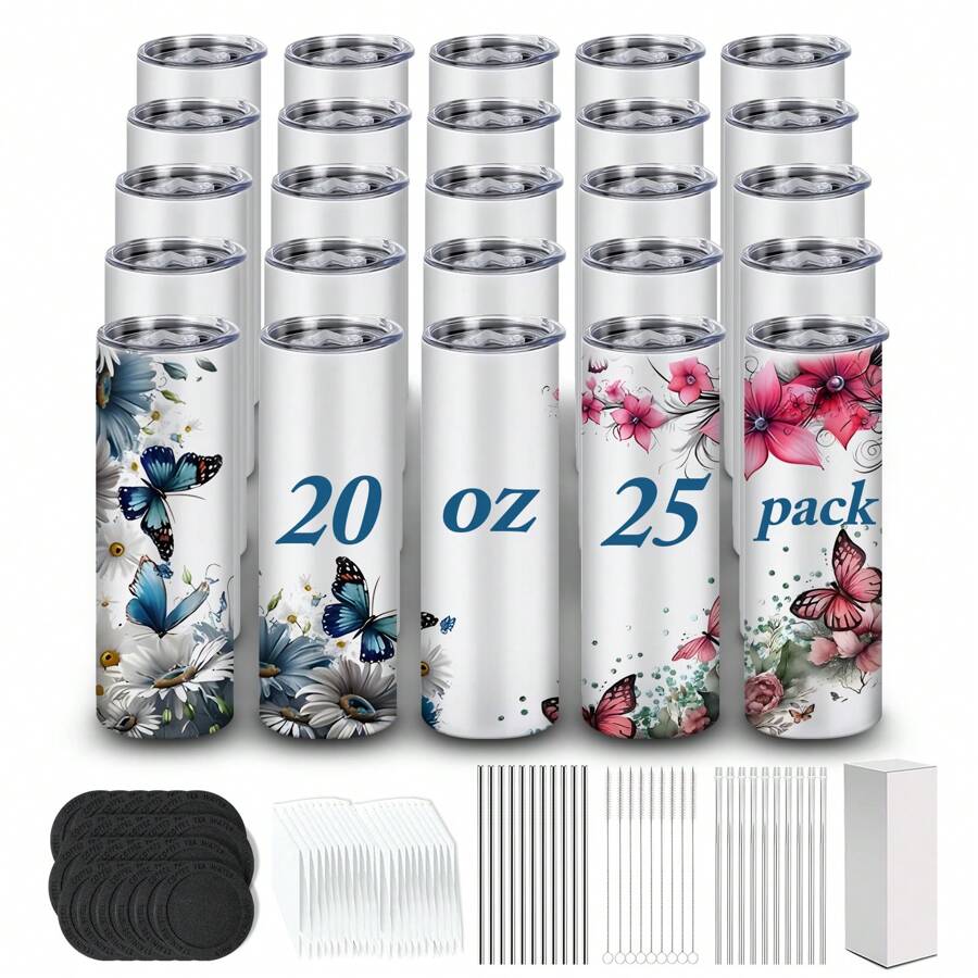 Sublimation Tumblers Bulk 20 Oz Skinny, 25 Pack Stainless Steel Double ...