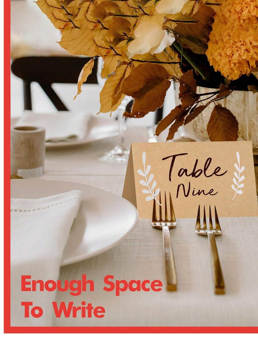 100 Sheets With White Laurel Leaves Kraft Card Rustic Wedding Table ...