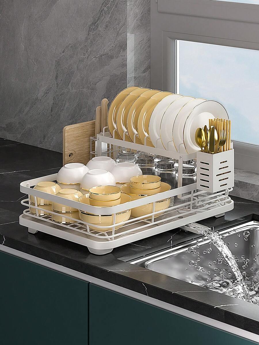 1pc Space-Saving 2-Tier Dish Rack With Multifunctional Storage - Over ...