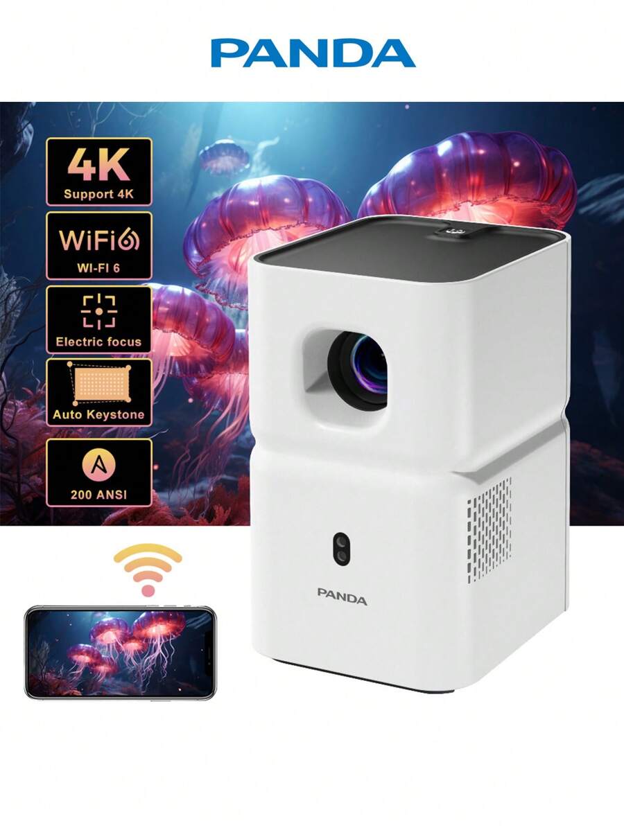 Proyector inteligente PANDA PF03 con soporte Android, compatible con 4K, doble wifi6, corrección ...