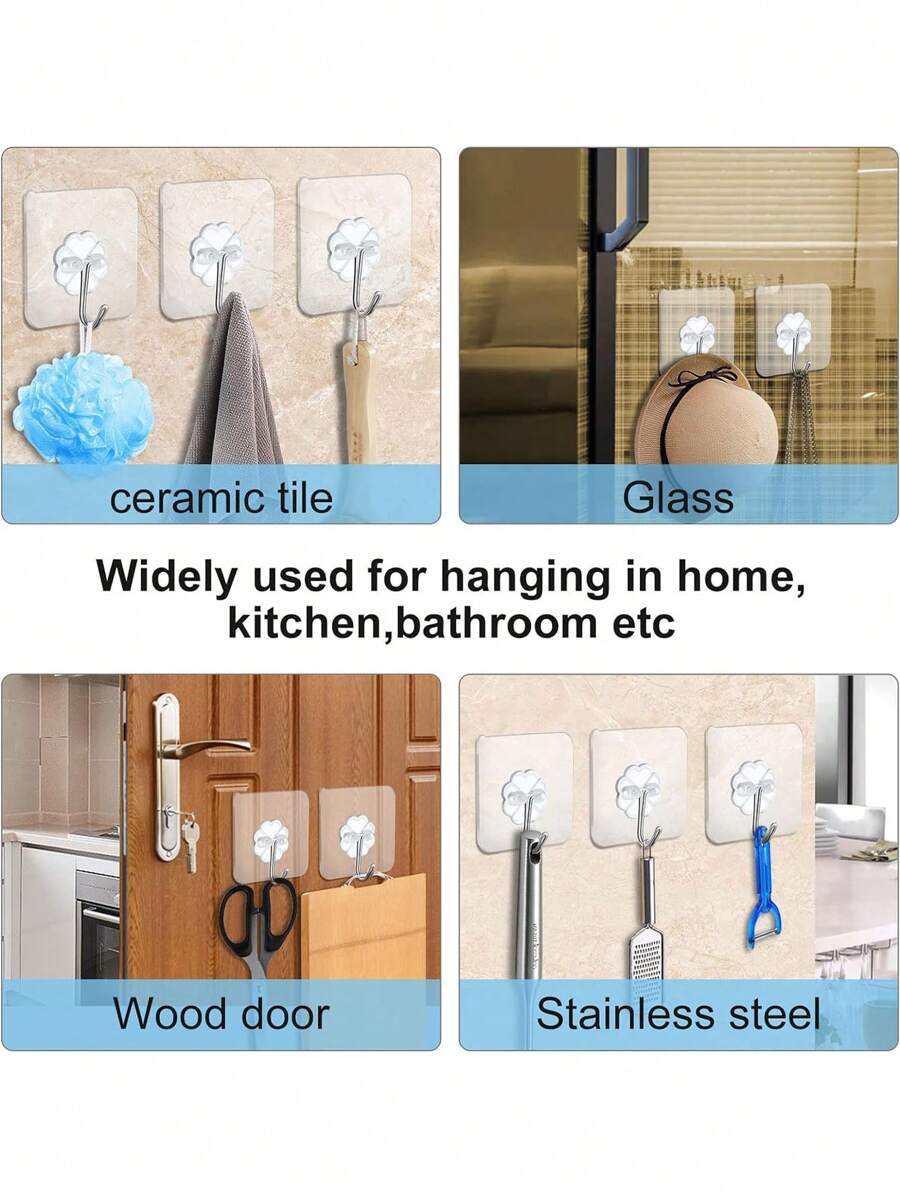 10/30 Pcs Hook Heavy Duty Self-Adhesive Hook, Transparent Waterproof ...