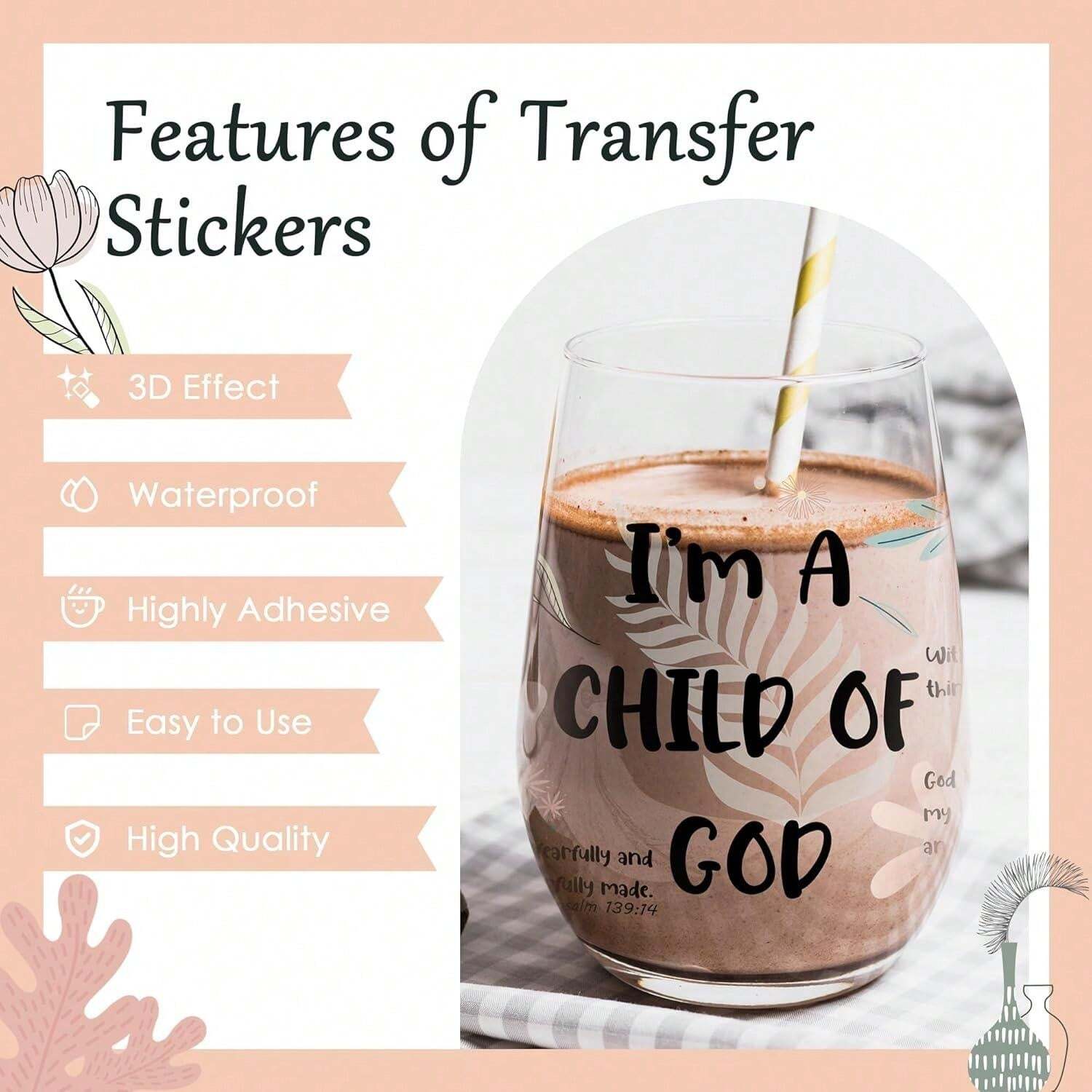 8 Sheets Bible Verses PRAY WORRY Text Cup Wrap Transfer Sticker, UV DTF ...