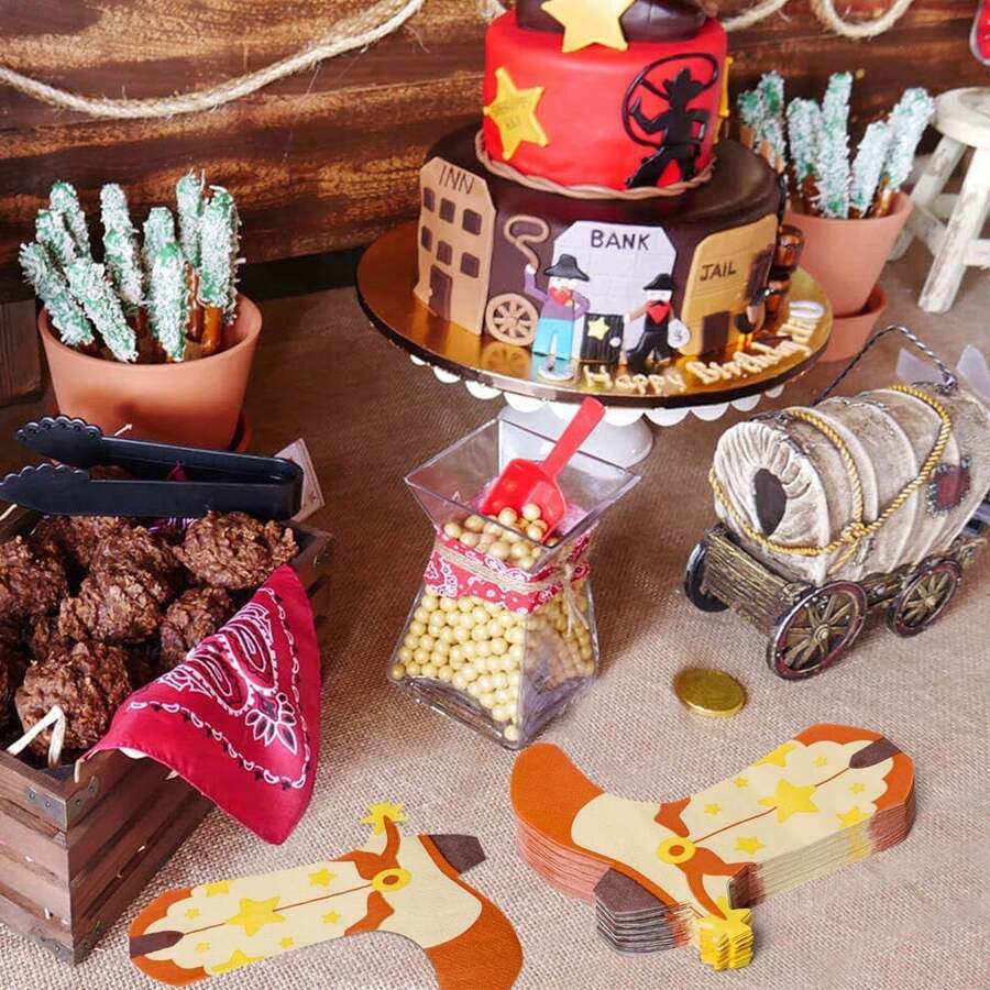 25 Packs Western Cowboy Party Decorations Napkins, 6.3Inch Cowgirl Boot ...