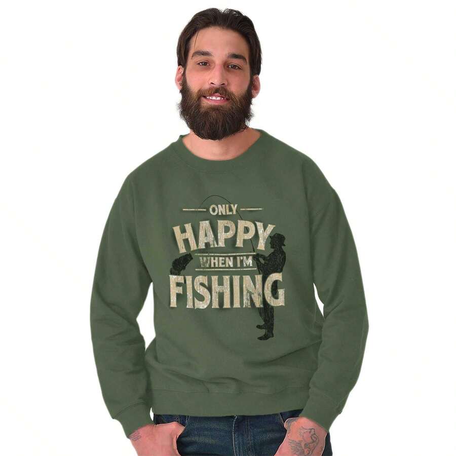 Fishing Funny Happy Angler Fishermens Men's Crewneck Sweatshirt | SHEIN USA