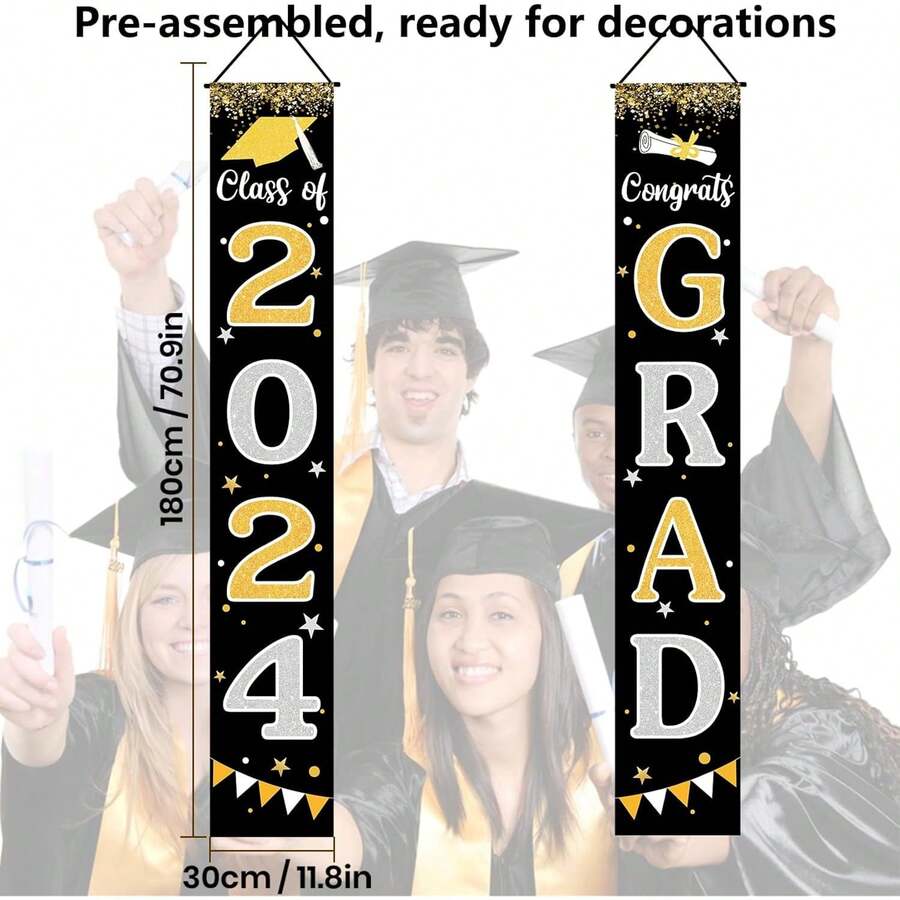 Graduation Decorations 2024 GRAD Banner Black Graduation Party ...