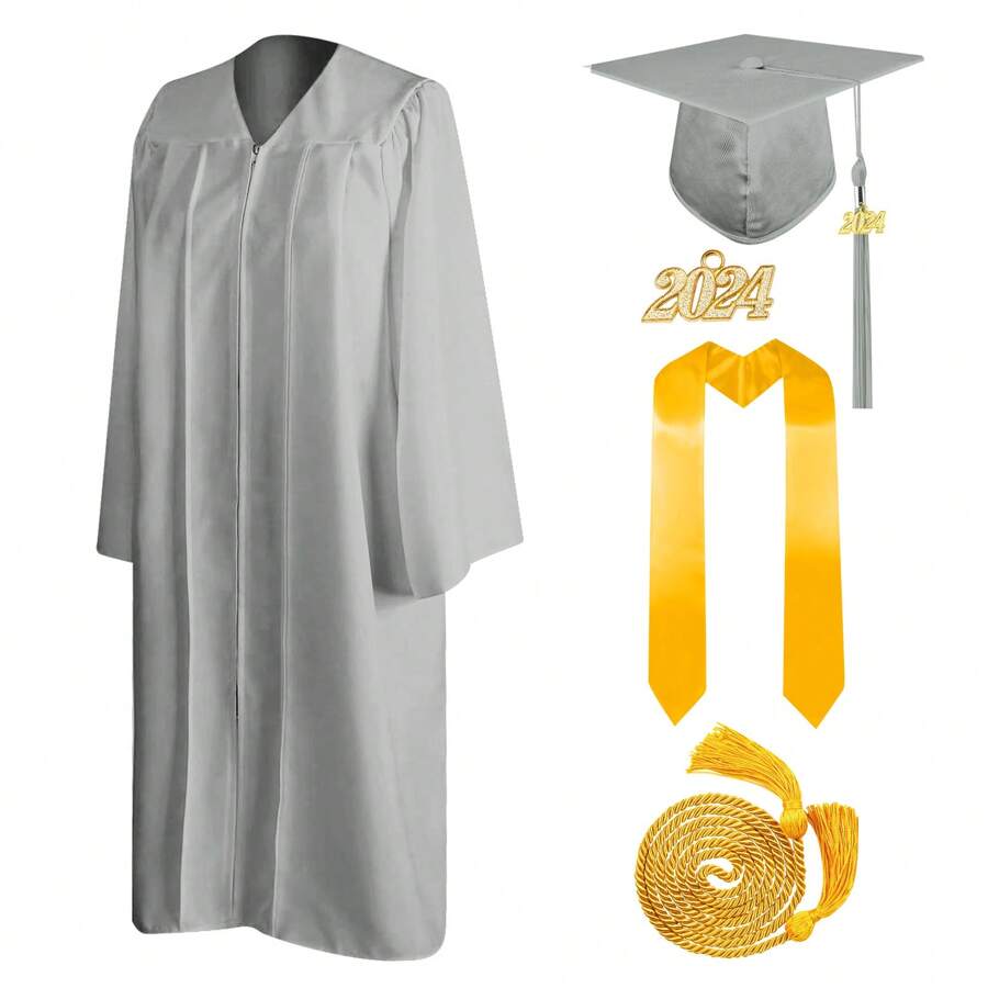 Matte Graduation Gown Cap Tassel Set 2024 With Charms Honor Cord ...