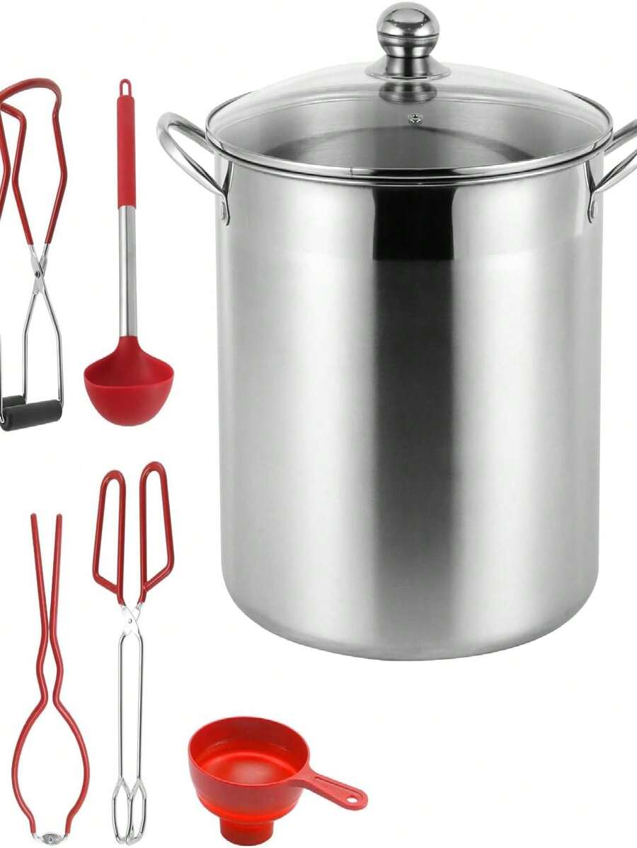 21.5 QT Stainless Steel Canning Pot With Lid, Rack & Canning Tools Set ...