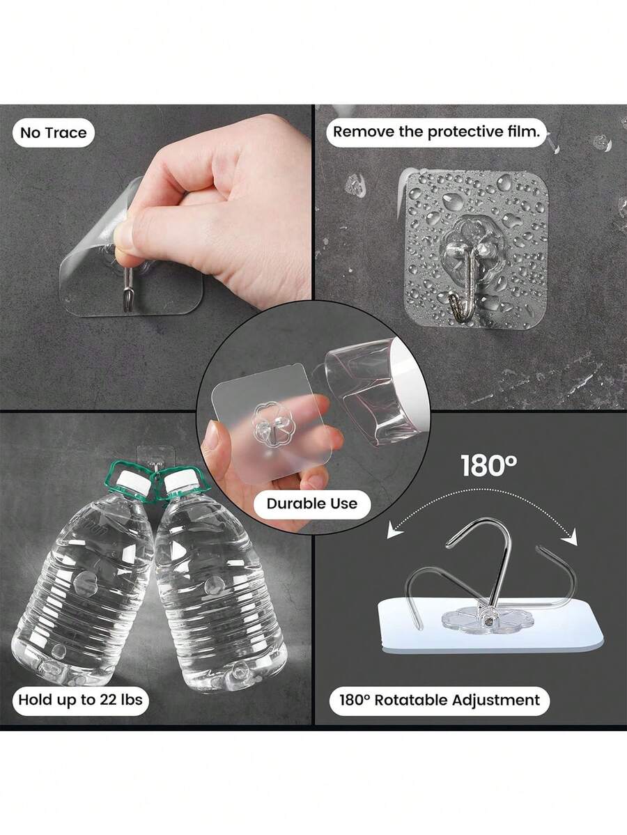 10/30 Pcs Hook Heavy Duty Self-Adhesive Hook, Transparent Waterproof ...