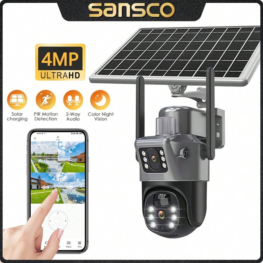 4MP Dual Lens Security Camera Wireless Outdoor, 2.4G WiFi PTZ ...