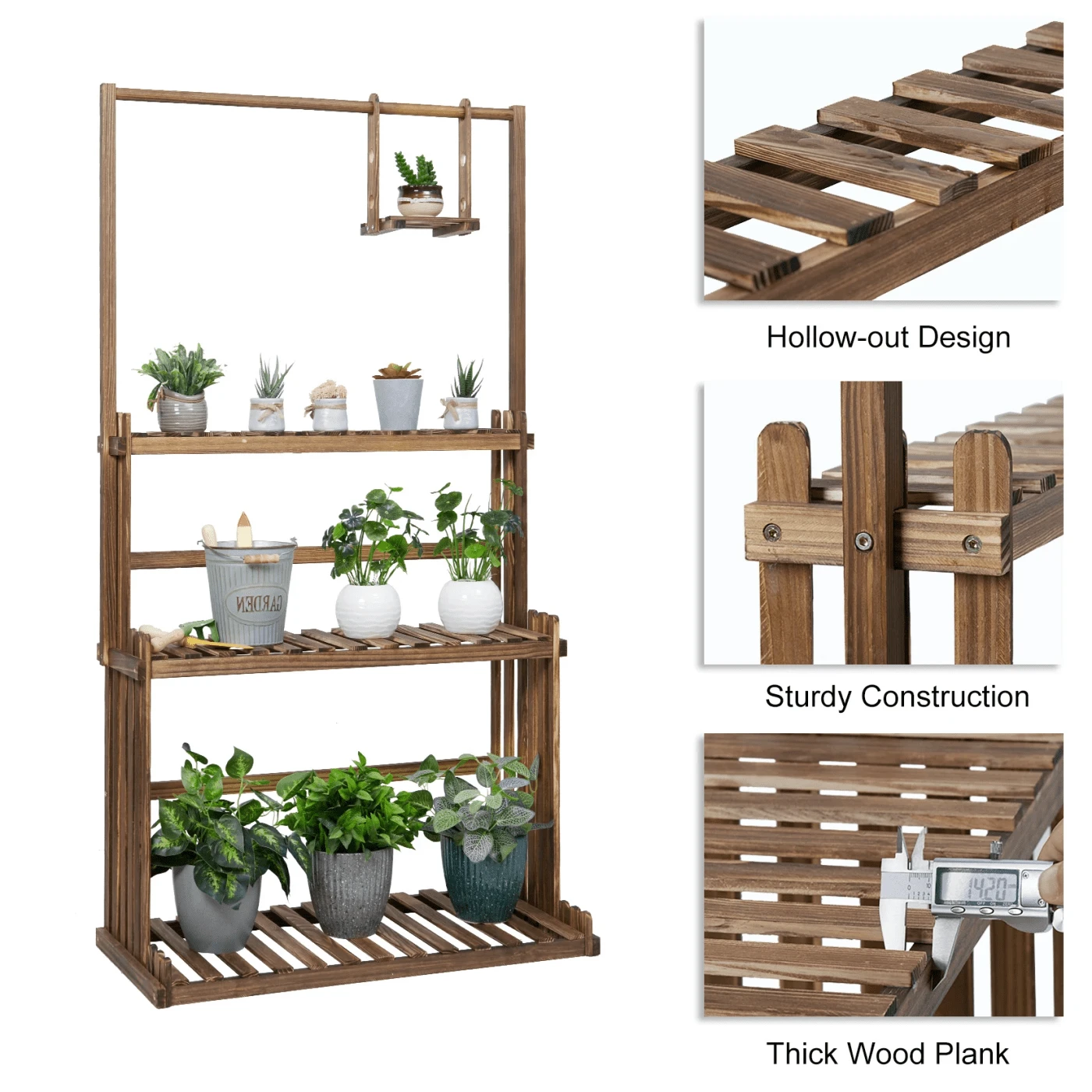 Heavy Duty Hanging Plant Stand Multiple Wood Flower Potted Rack Planter ...