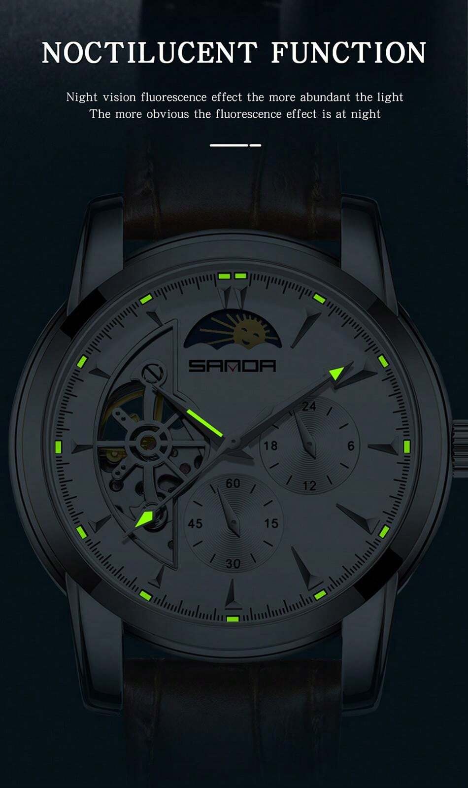 Sanda 2024 New 7009 Fully Automatic Mechanical Watch Fashion Moon Phase ...