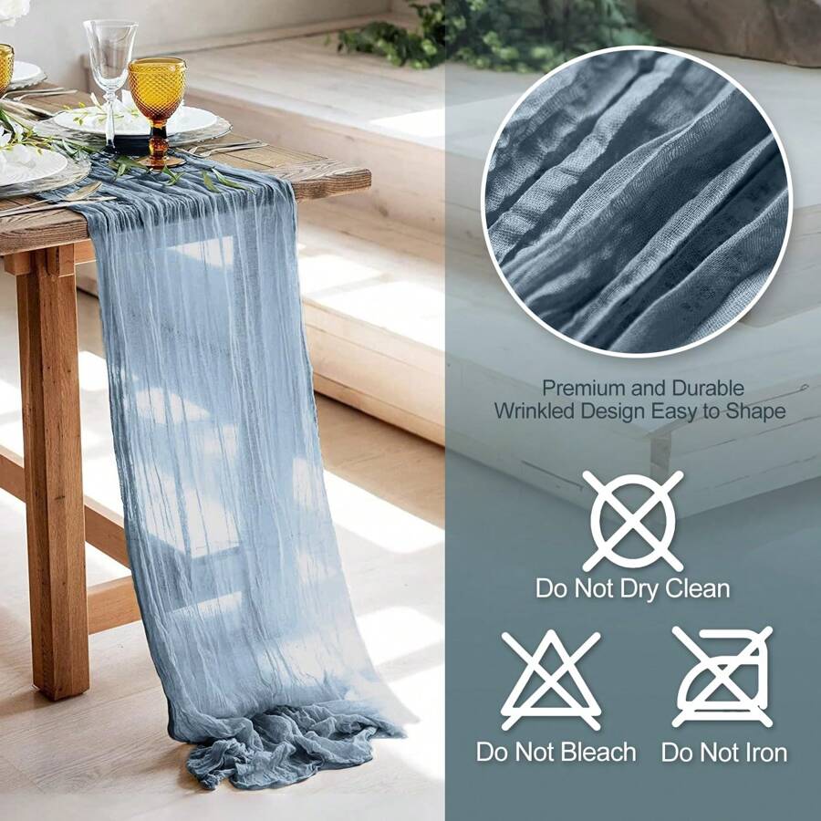 Chemin de table en mousseline de coton bleu poussiéreux, 35 x 120 ...